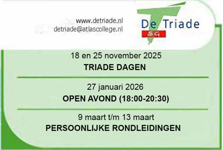 Zet in de agenda: kennismaken met De Triade - SG De Triade
